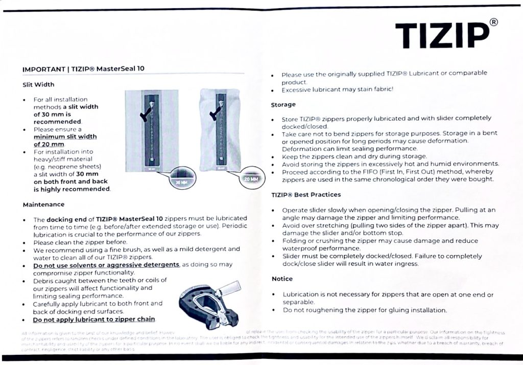 TIZIP MasterSeal 50 cm Airtight Zipper - DIY Packraft